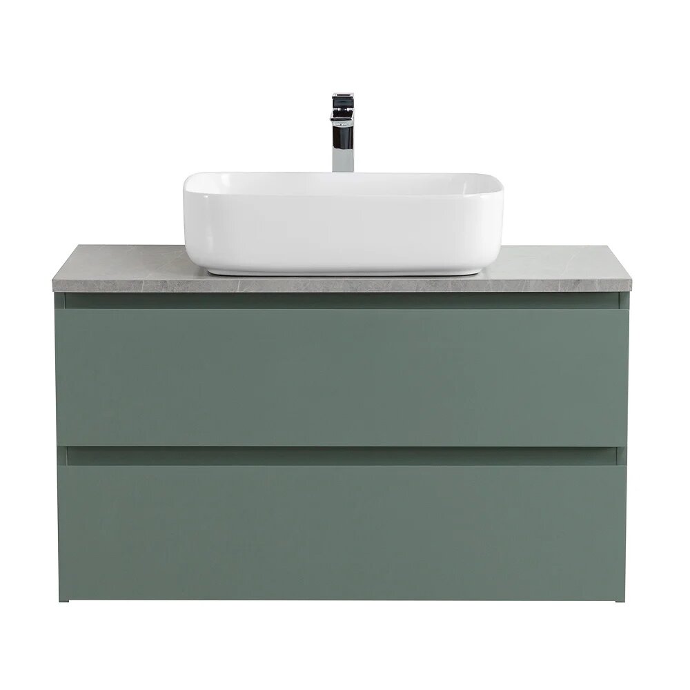 Тумба под раковину со столешницей BelBagno Kraft 80 подвесная, зеленая, матовая, из МДФ, тумба для ванной, с ящиками