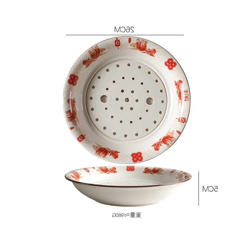 Тарелка для пельменей с дренажем, керамическая посуда, домашняя тарелка, новая модель 2024 года, двухслойная тарелка для пельменей, большая глубокая тарелка.