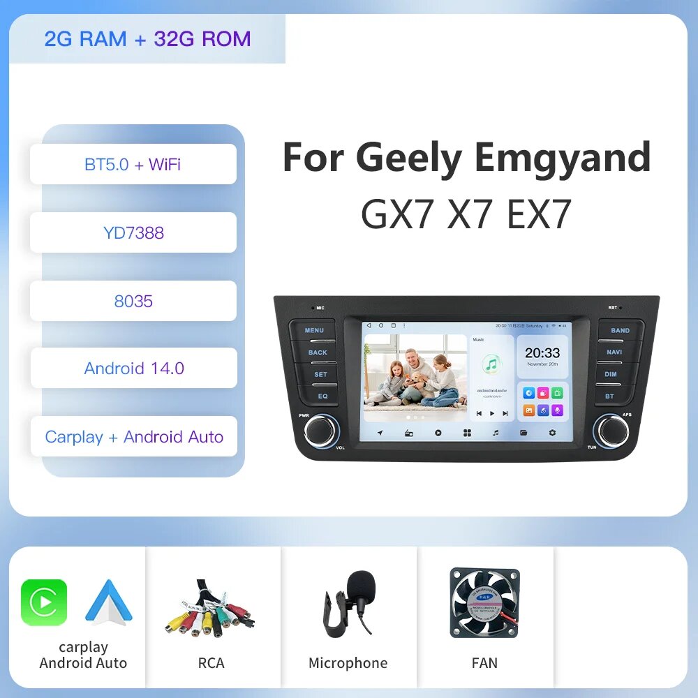 Мультимедийный плеер Android 14.0 для Geely Emgrand GX7 X7 EX7, 2G RAM + 32G ROM