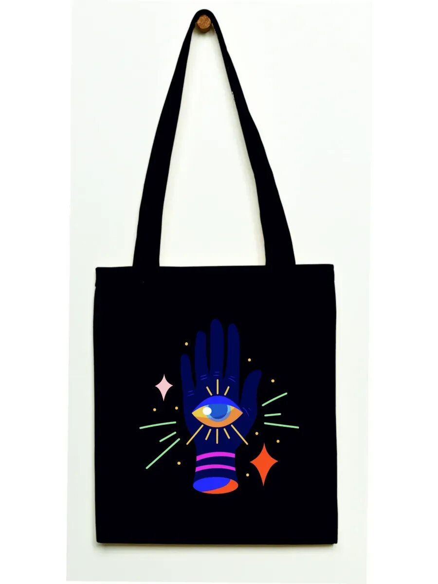 Шоппер хлопковый с принтом Амулет Хамса