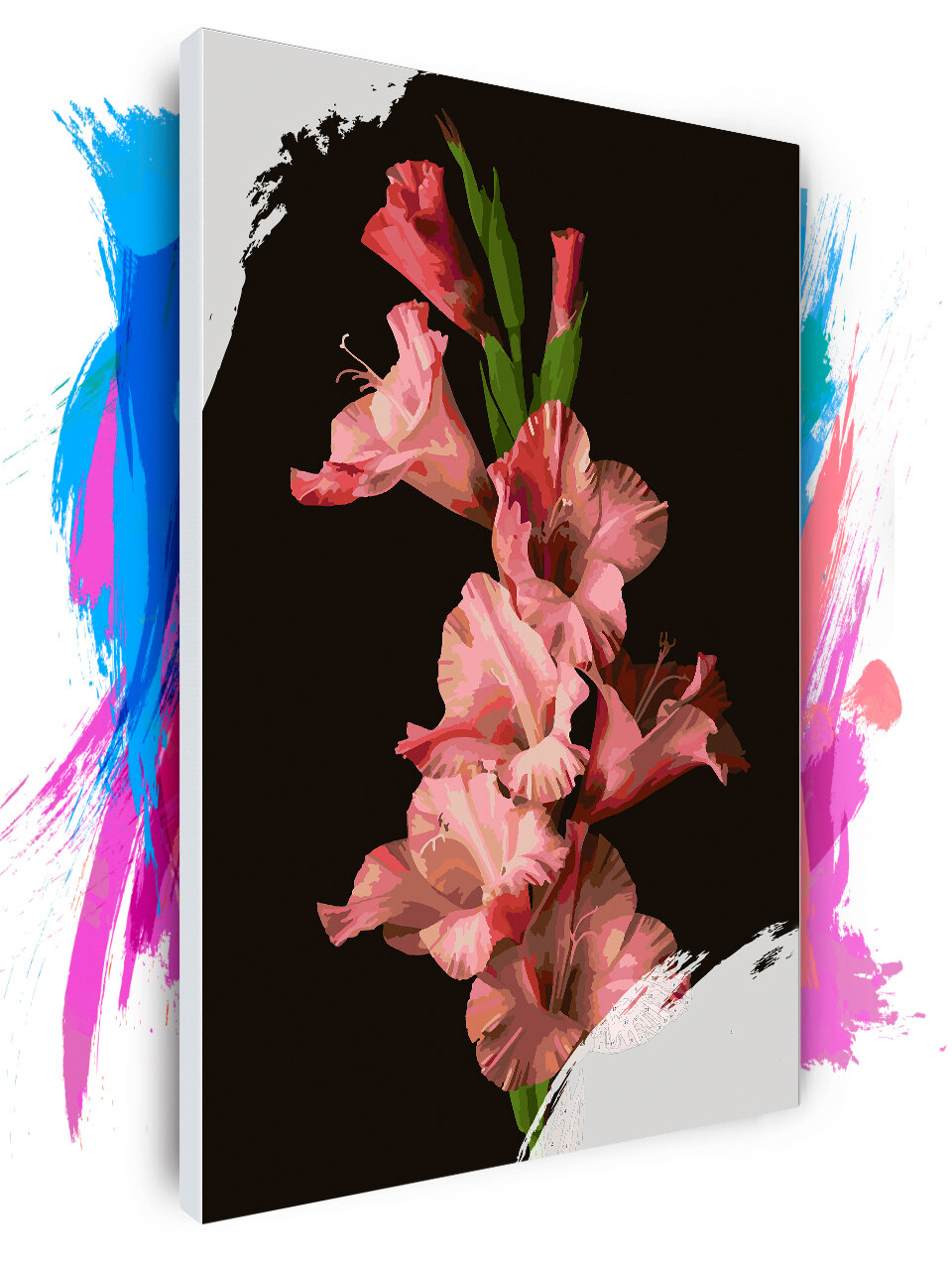 Картина по номерам на холсте Гладиолус на черном фоне, 70 х 100 см