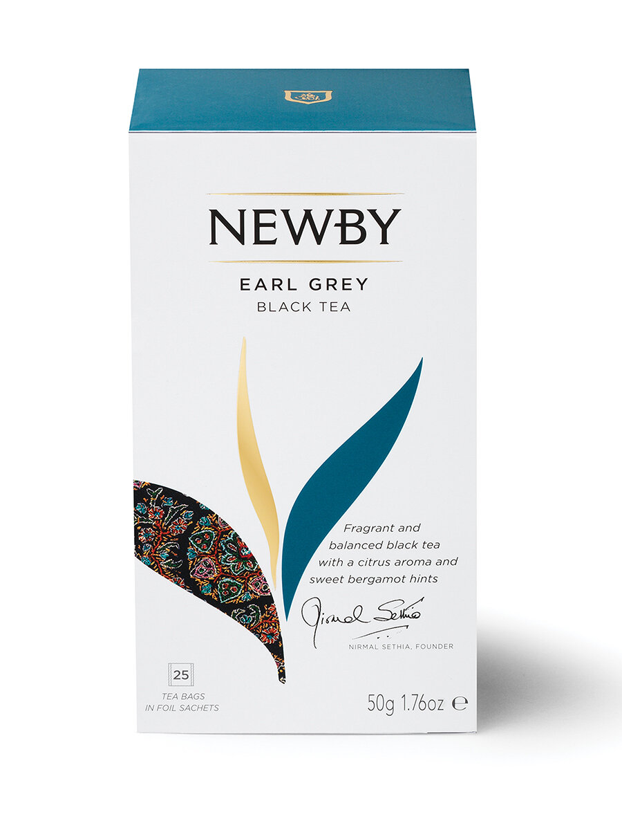 Чай Newby "Эрл Грей", черный с бергамотом, 25 пакетиков, 1/50г