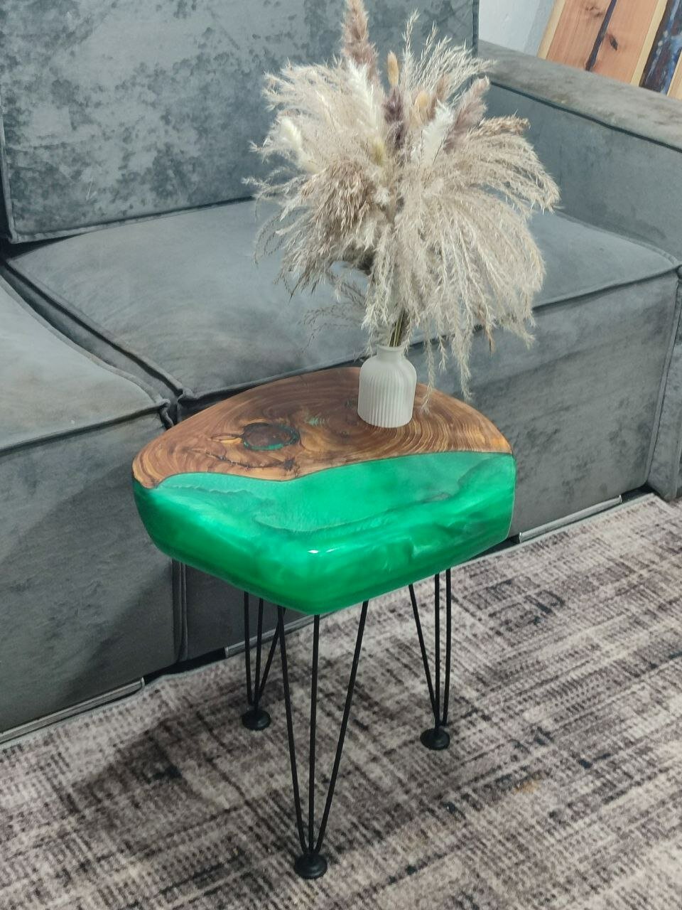 Журнальный стол из эпоксидной смолы и массива акации 45*40*52 ART-SLEB