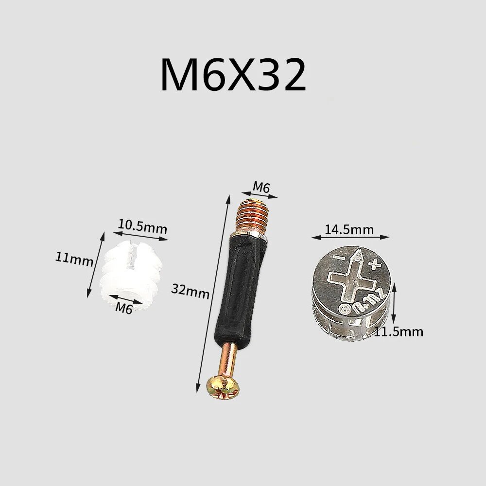 Винт мебельный M6x32 20шт, черный