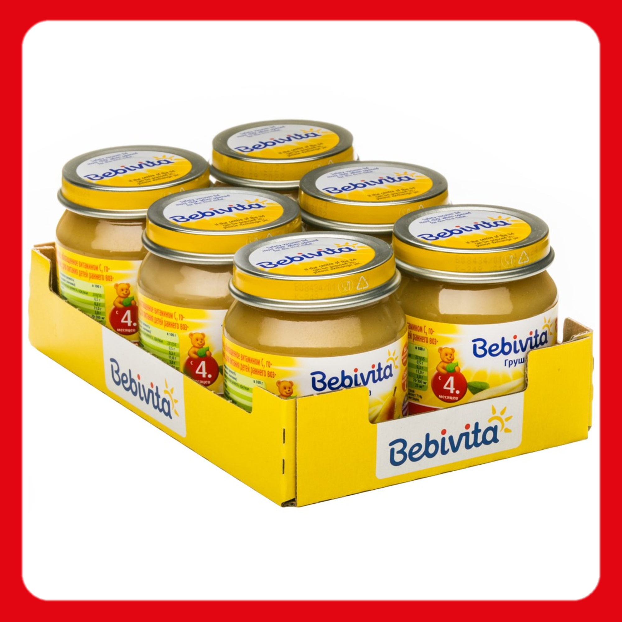 Фруктовое детское пюре Bebivita "Груша" с витамином С, 100 гр, 6 шт — фото 1