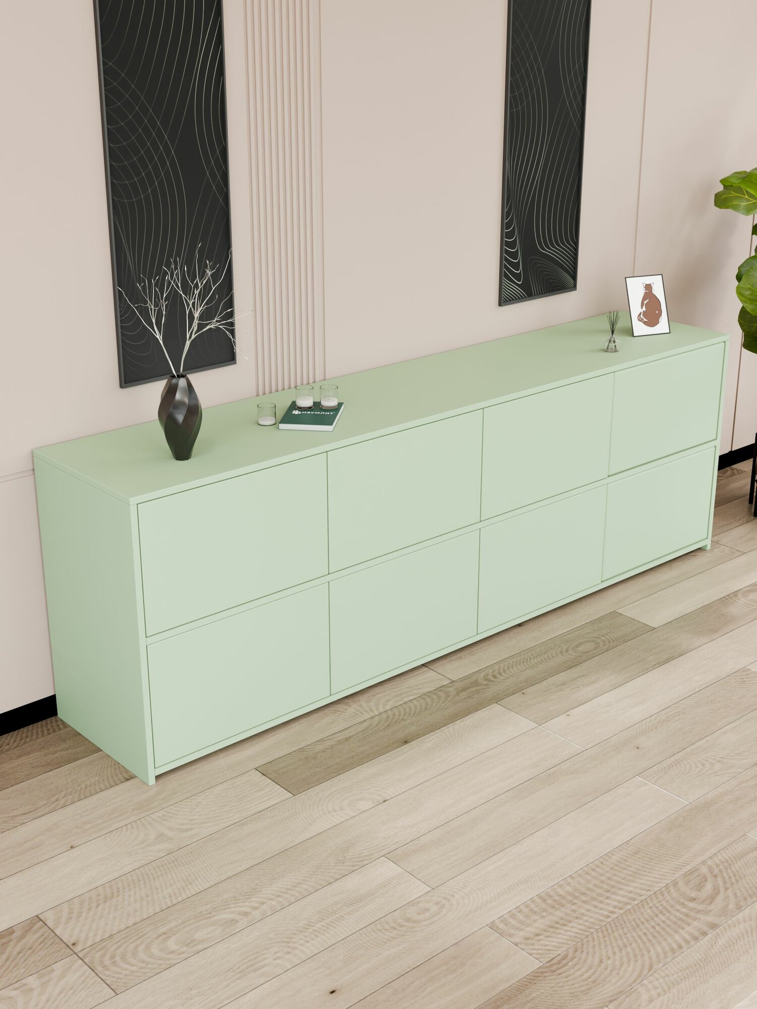 Изумлит Комод для белья и одежды Каллисто 200х66.8х40 см, зелёный мятный