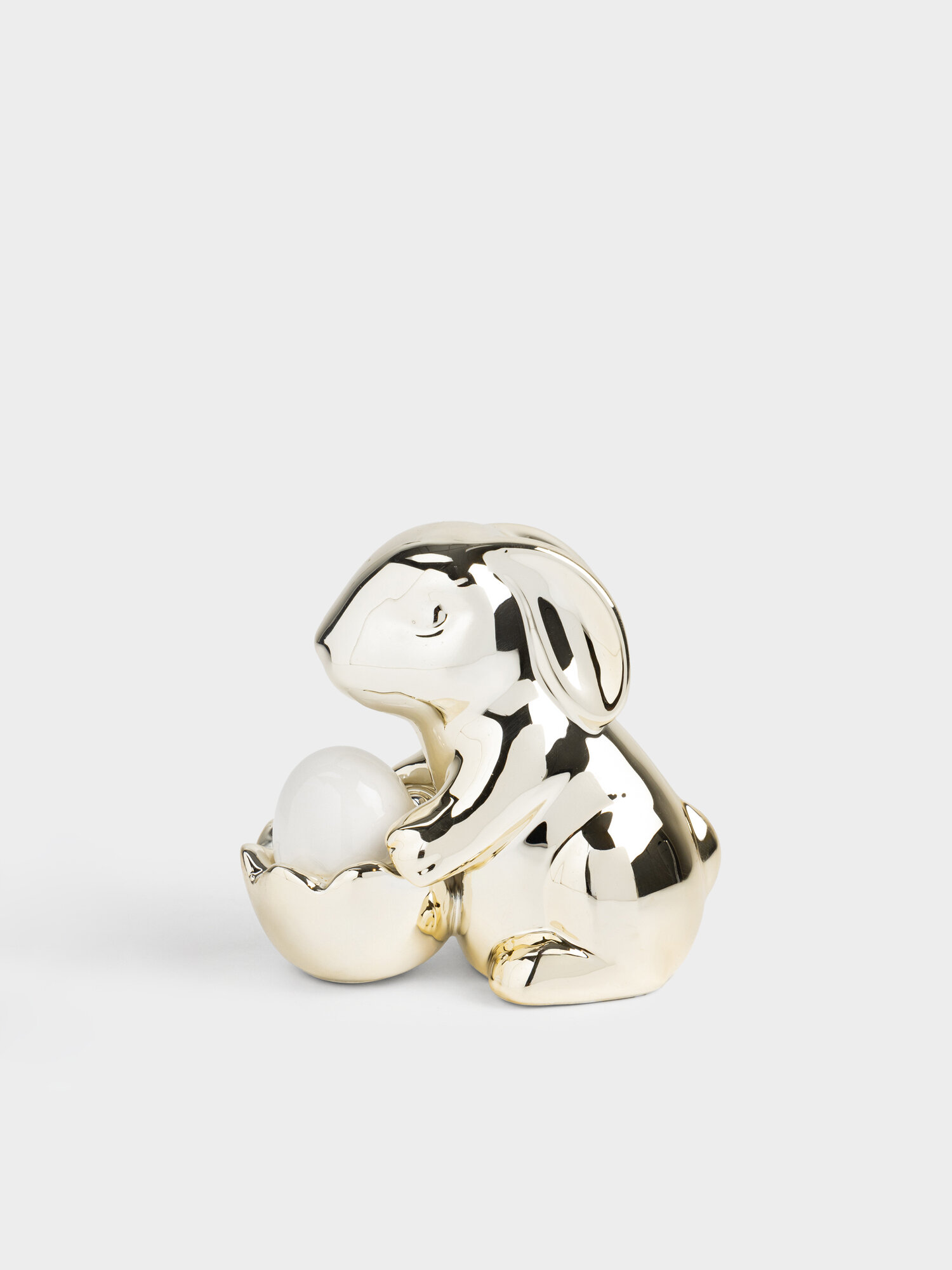 Статуэтка, 11 см, керамика D, золотисто-белая, Кролик с яйцом, Rabbit gold, Kuchenland