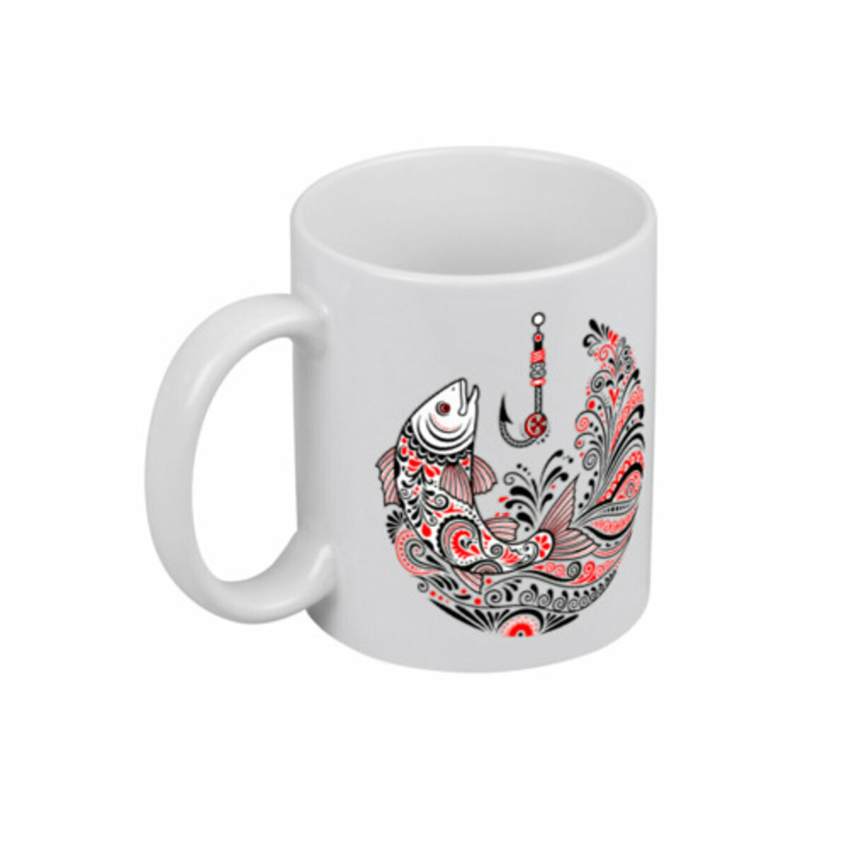 Кружка «Узорчатая рыба. Рыбалка в русском стиле» (белый)