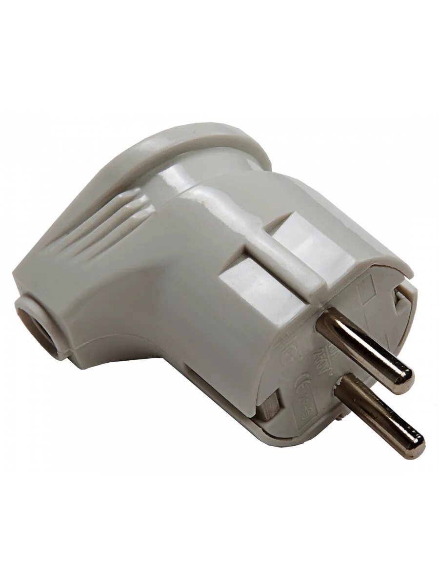 Вилка угловая с заземлением 16А белая