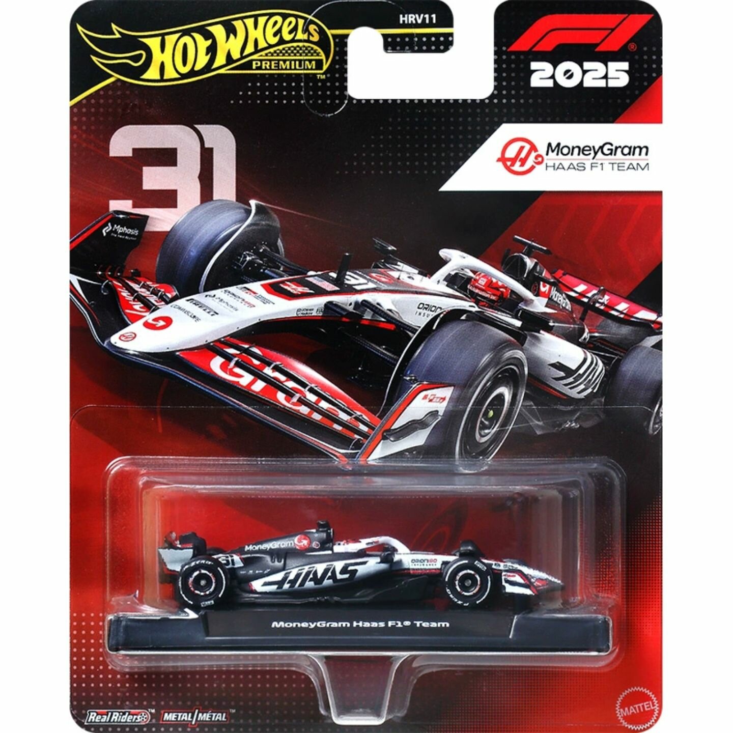 Hot Wheels Premium Модели автомобилей Formula 1 Team, масштаб 1:64, коллекционные модели, MoneyGram Haas F1 Team #31