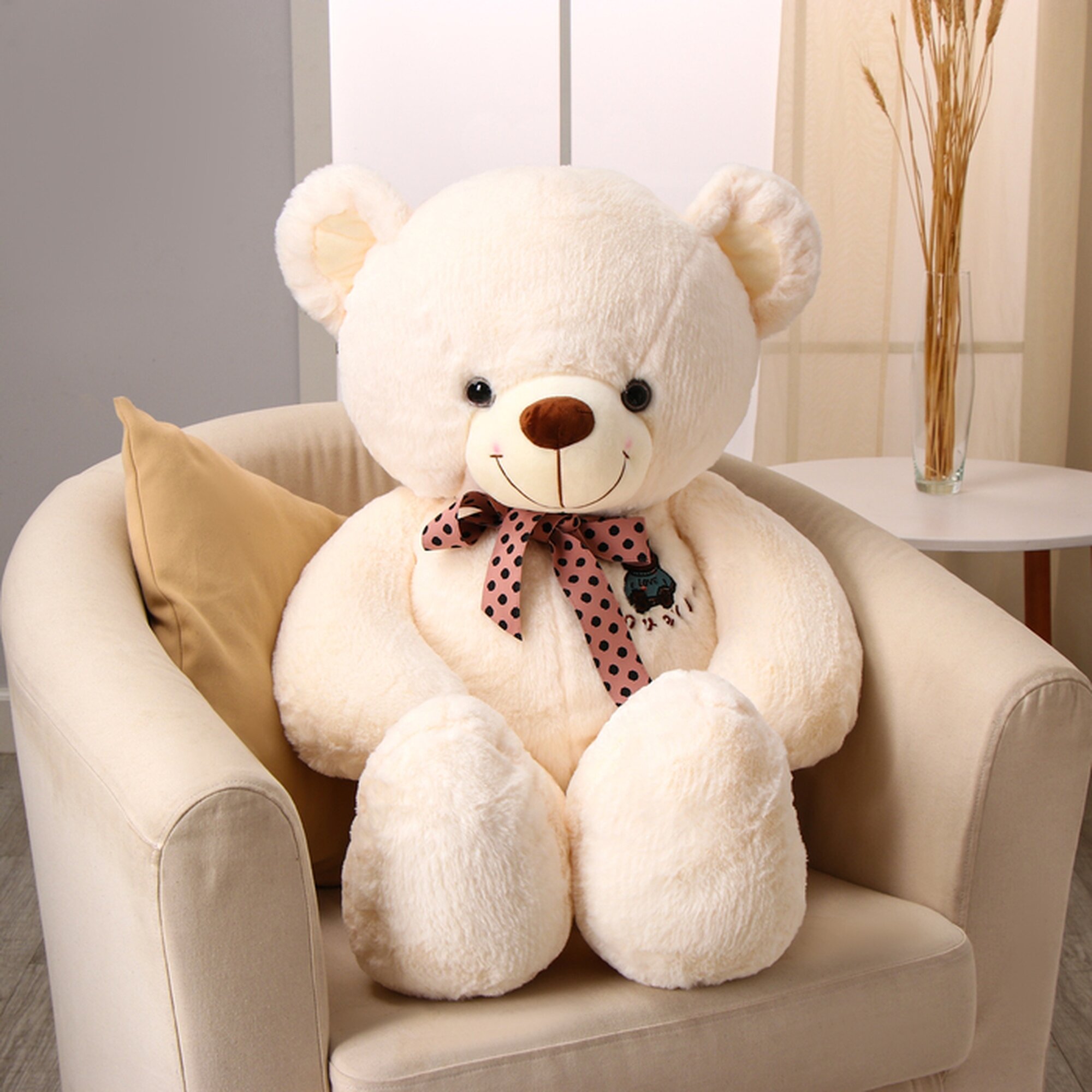 Мягкая игрушка "Мишка" с бантом в горошек, 100 см, цвет белый 10688841