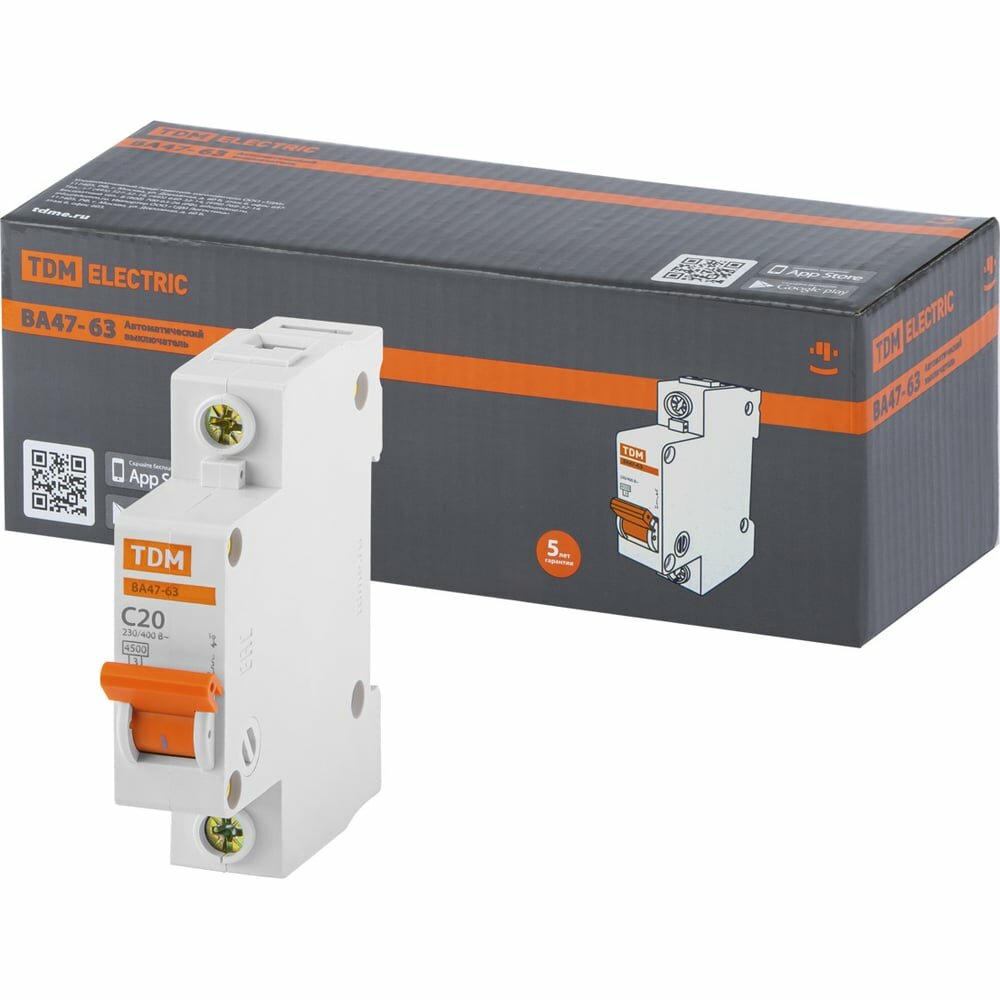 Автомат TDM ELECTRIC ВА47-63 1Р, 20 А, 4,5 кА, С