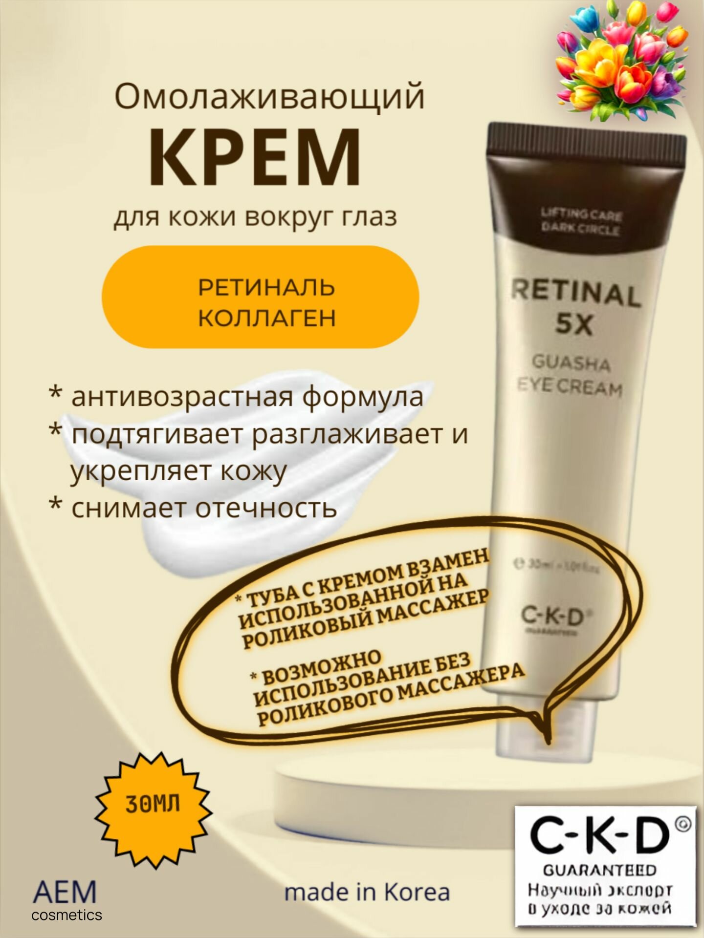 CKD Разглаживающий крем для век с ретиналем и PDRN Retinal 5X Guasha Eye Cream Refill30 мл.