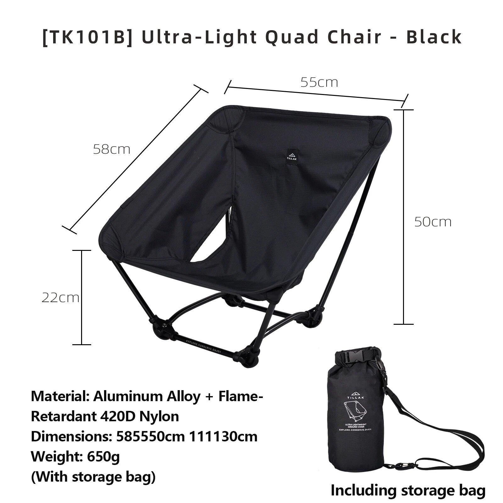 Складной стул TK101B Black, черный