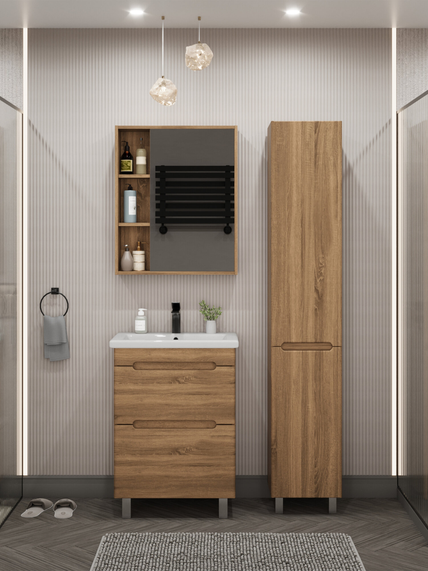 Шкаф-пенал напольно/подвесной SanStar Diva для ванной комнаты, Gold Craft