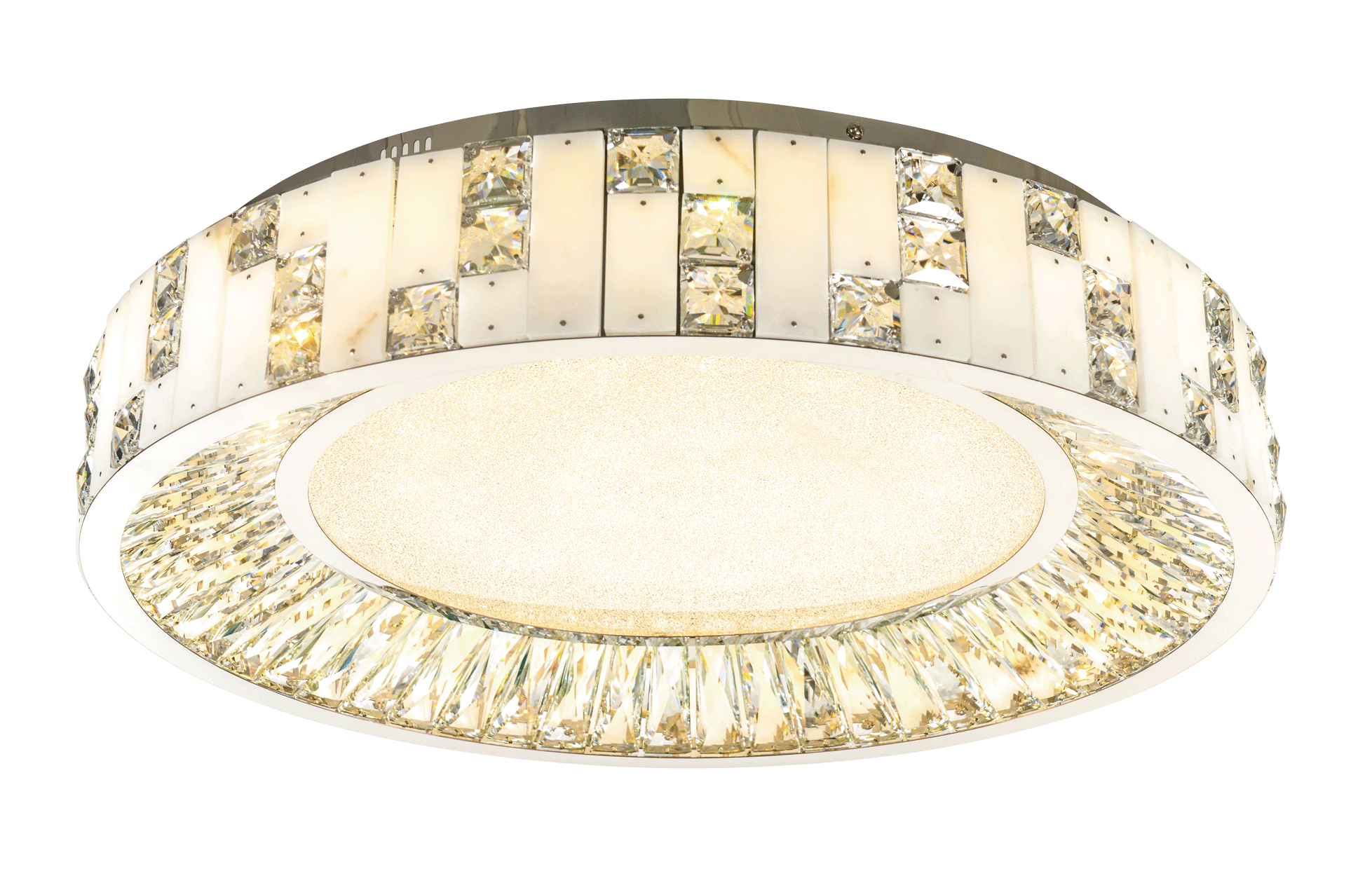 Люстра хрустальная потолочная светодиодная 144 Вт круглая хром с декором из камня - мрамор