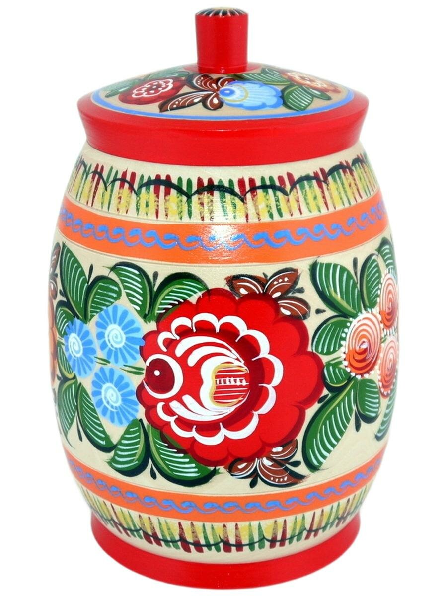 Универсальная ёмкость, Бочонок макси, Городецкая роспись, ручная авторская работа