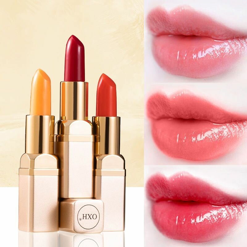 Растительная помада с каротином, меняющая цвет, увлажняющая, нелипкая, водостойкая, красно-вишневая, термочувствительная, полезная для здоровья.