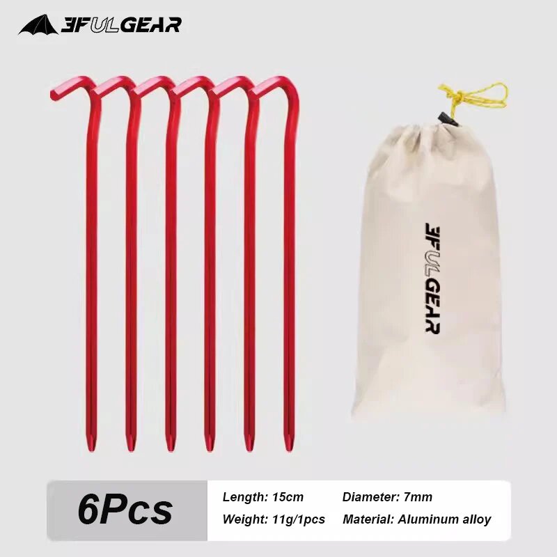 Гвозди для палатки 3F UL GEAR, 6 шт, красный