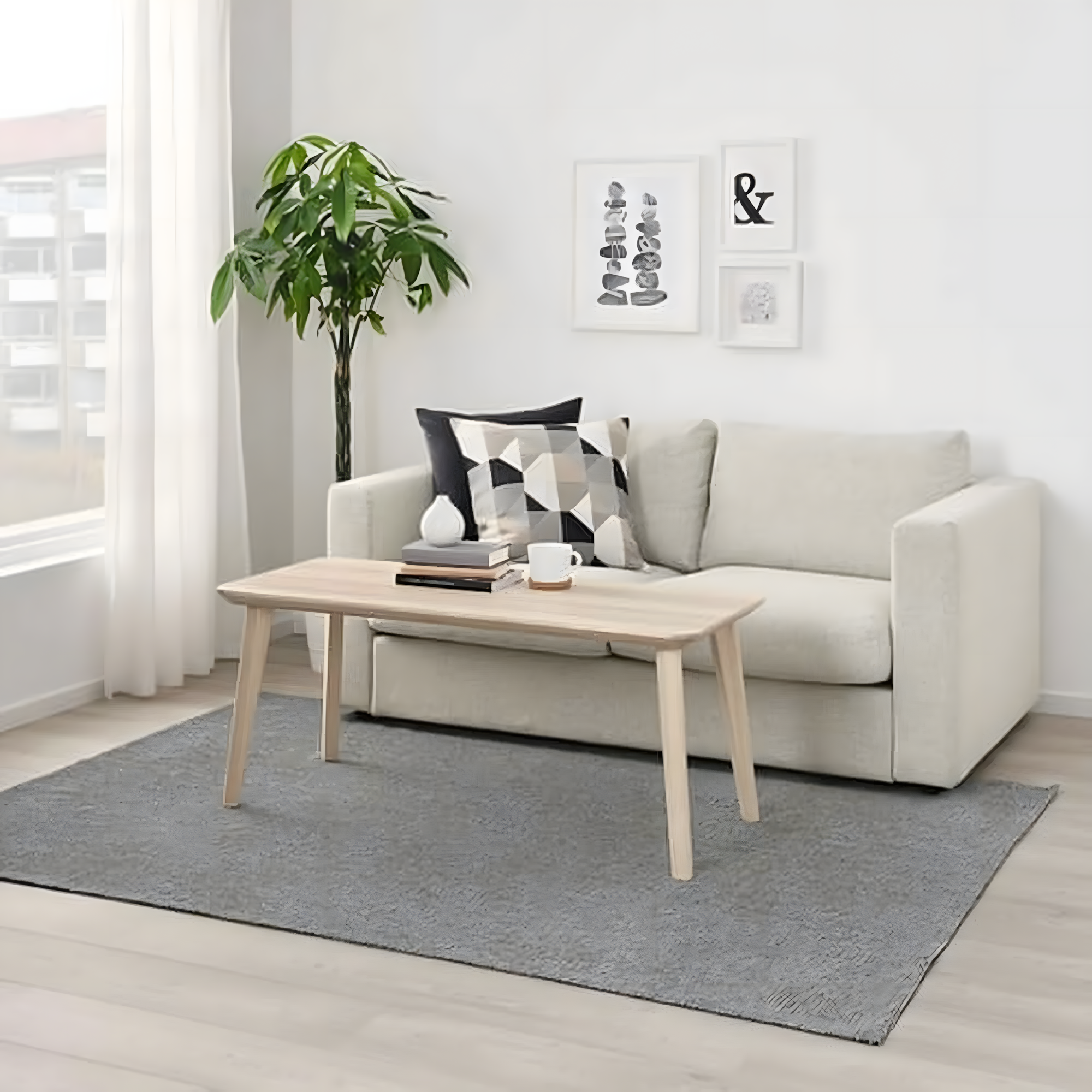 IKEA TIPHEDE: плоский ковр 155x220 см (черный/естественный) с антискользной подкладкой STOPP FILT 165x235 см