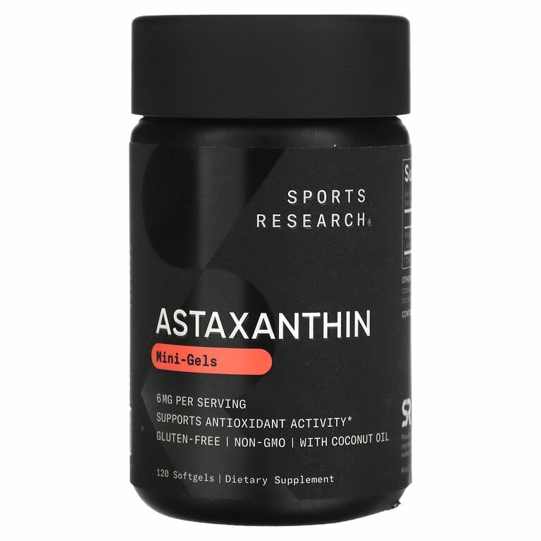Sports Research, Astaxanthin, Астаксантин с кокосовым маслом, 6 мг, 120 мини капсул