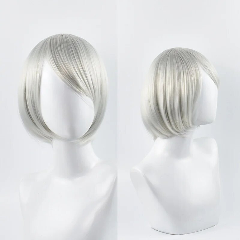 Белая короткая парик для косплея 2B Nier Automata, Wig Only, S