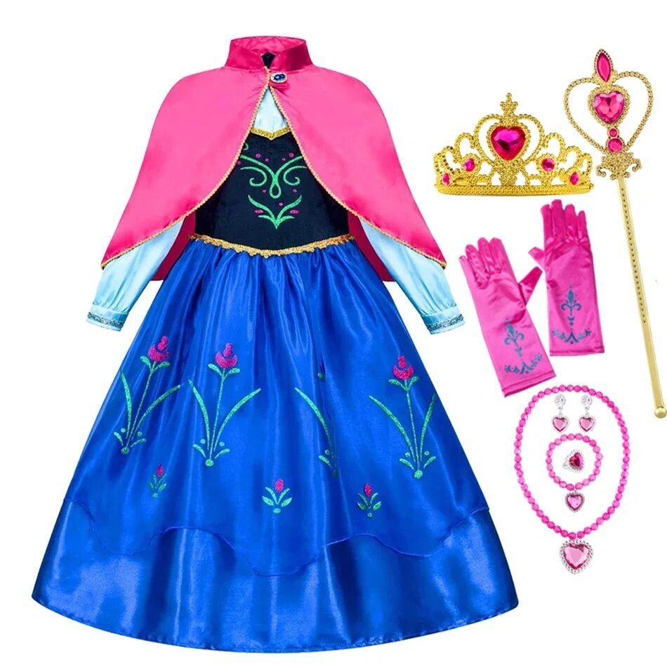 Платье принцессы Эльзы для девочек «Холодное сердце» Анны и Эльзы, костюм Диснея на Хэллоуин, карнавальный костюм на день рождения, праздничное платье Снежной королевы, одежда