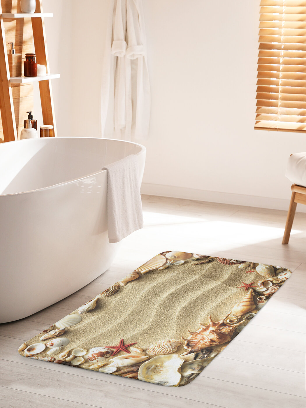 Коврик для ванной комнаты и туалета противоскользящий "Морская рамка" 60х100 см, JoyArty