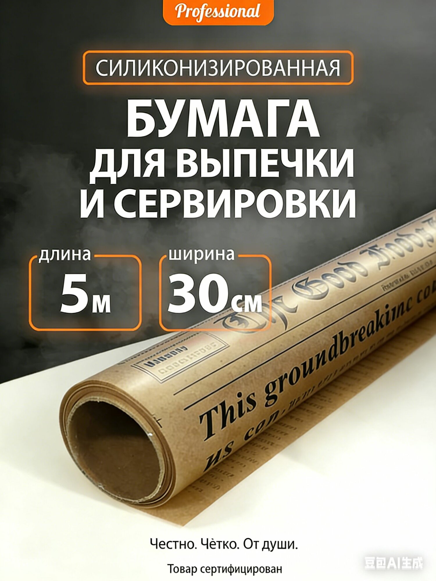 Бумага для выпечки силиконизированная с рисунком газета 5 м (пергамент) в рулоне для выпекания