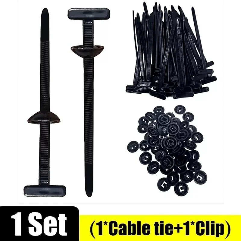 1Set (2шт) Черные кабельные стяжки с клипсами