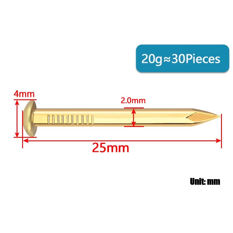 Мини латунные гвозди 1,5 мм/2,0 мм 2x25x4mm