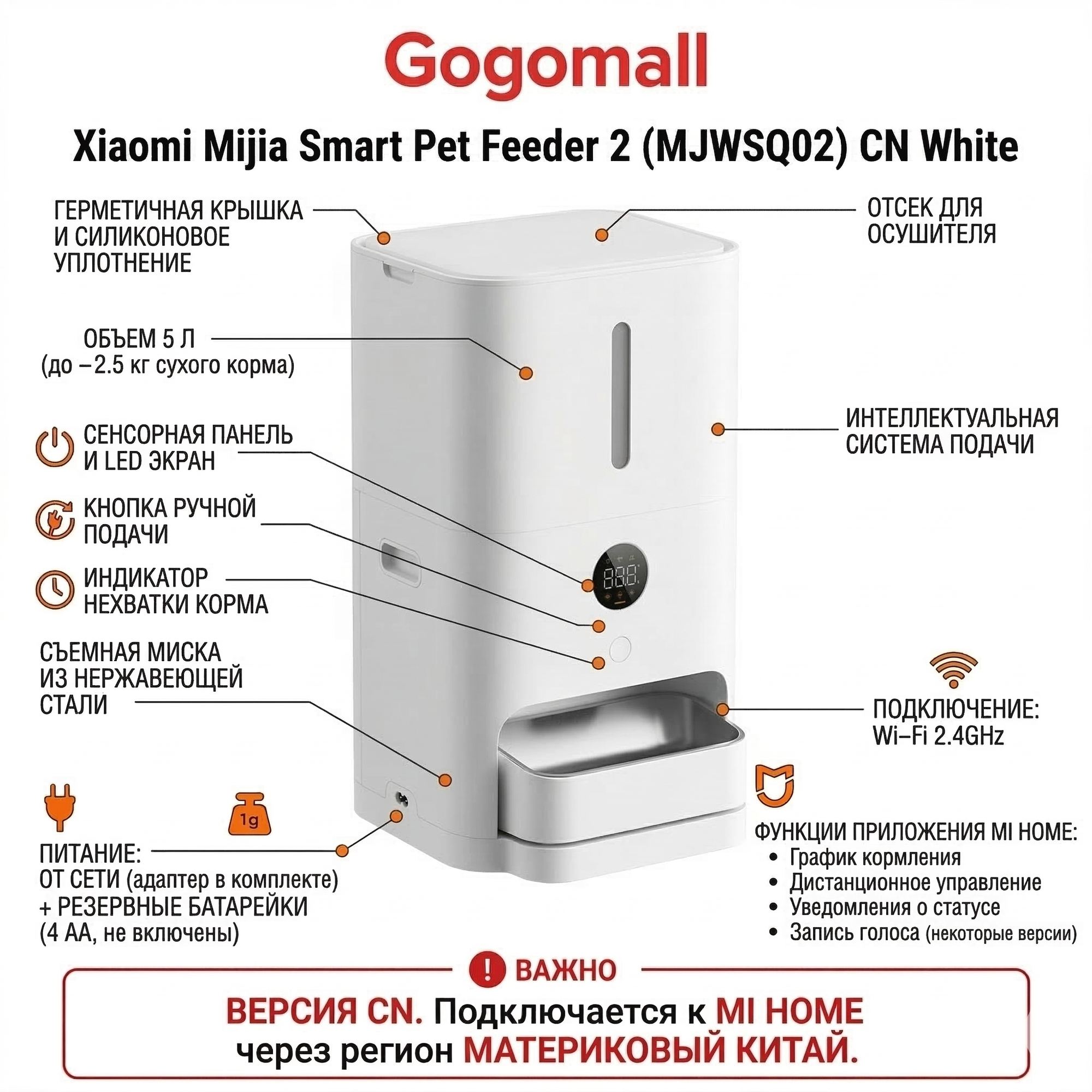 Умная автоматическая кормушка Smart Pet Feeder 2 (MJWSQ02) CN
