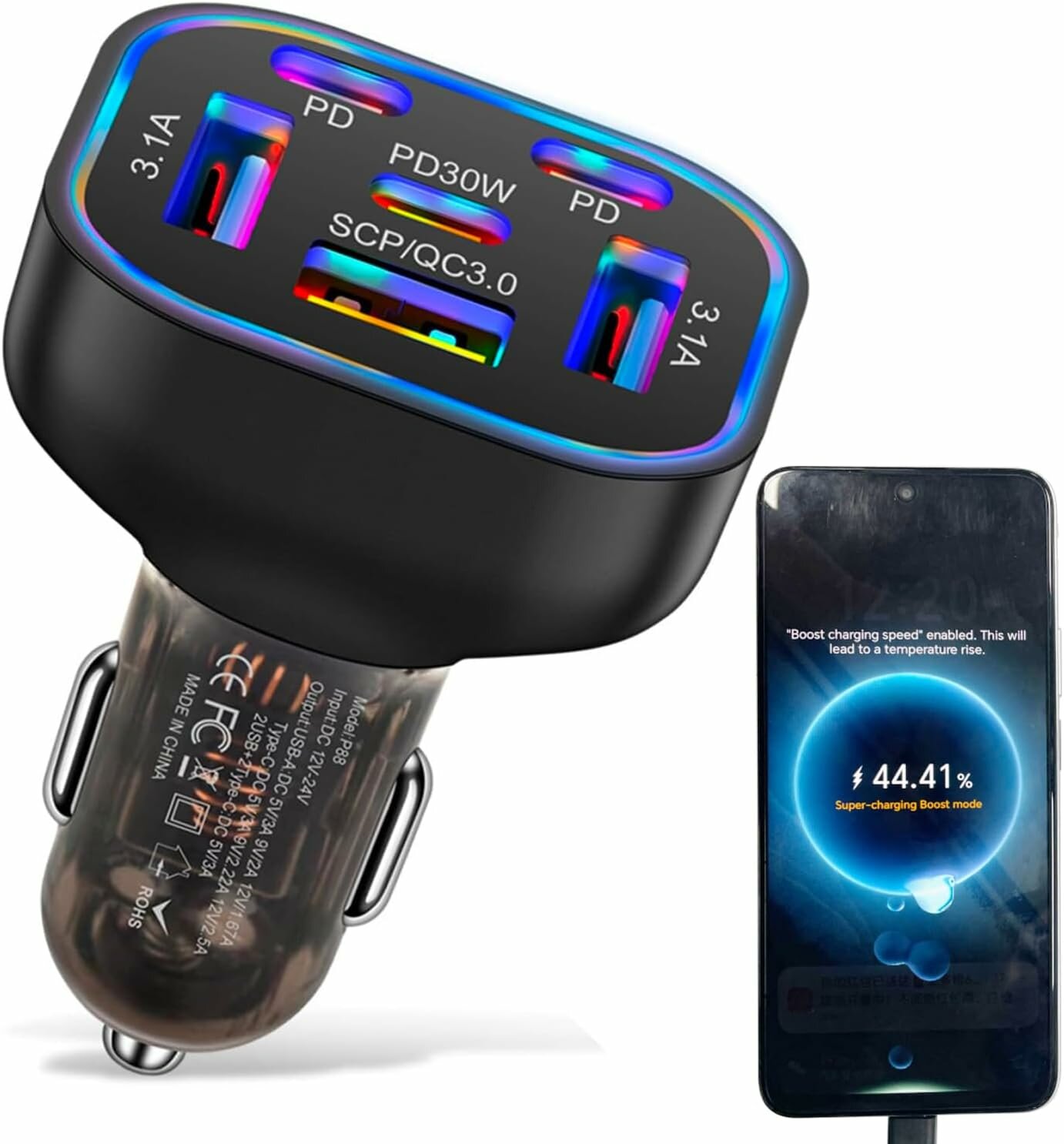 Многопортовый адаптер USB C для автомобильного зарядного устройства 6 в 1, PD 30 Вт, 6 портов, адаптер для сверхбыстрой