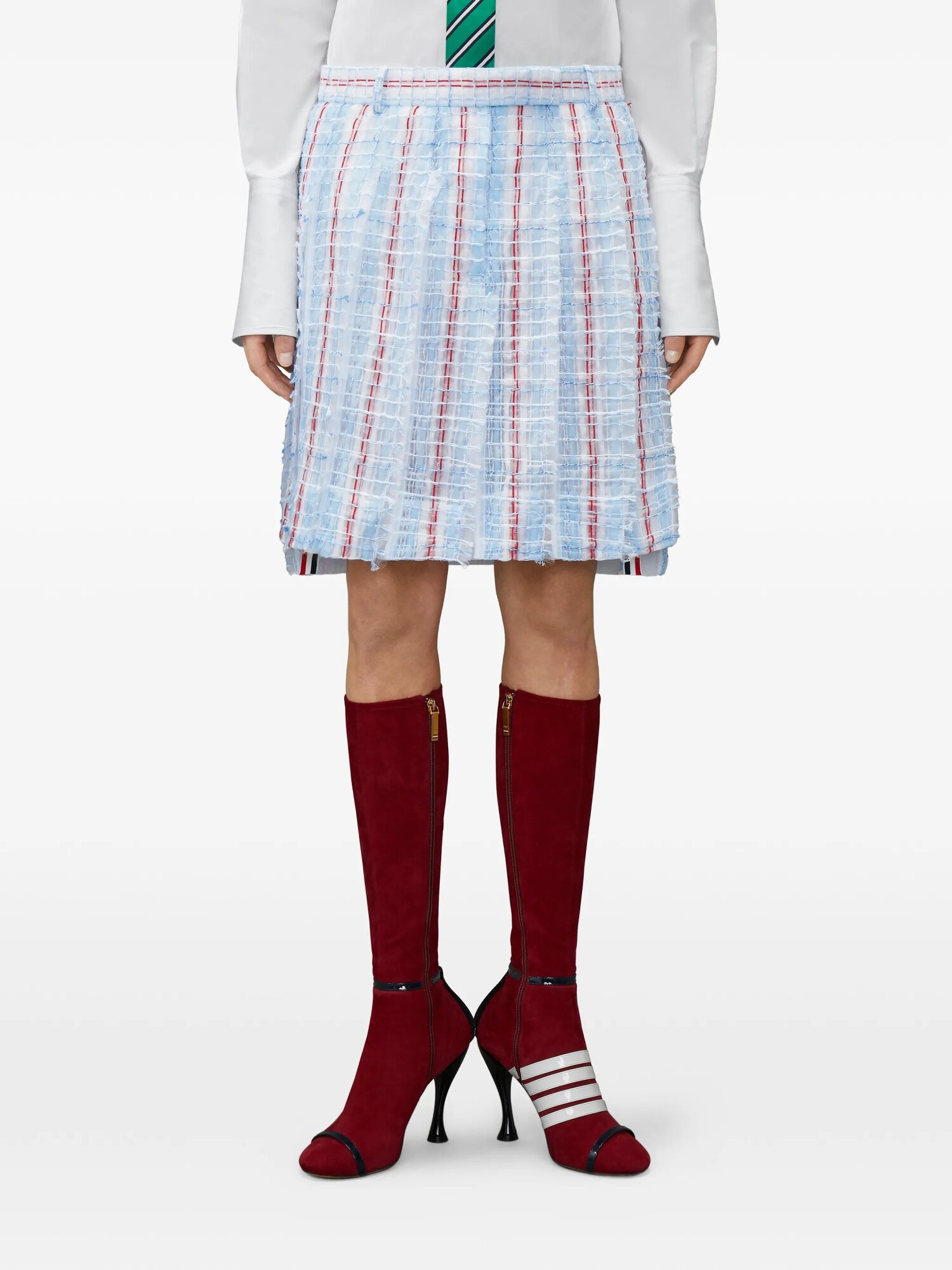 Юбка THOM BROWNE Patterned tweed pleated mini skirt, размер 40, синий — фото 1