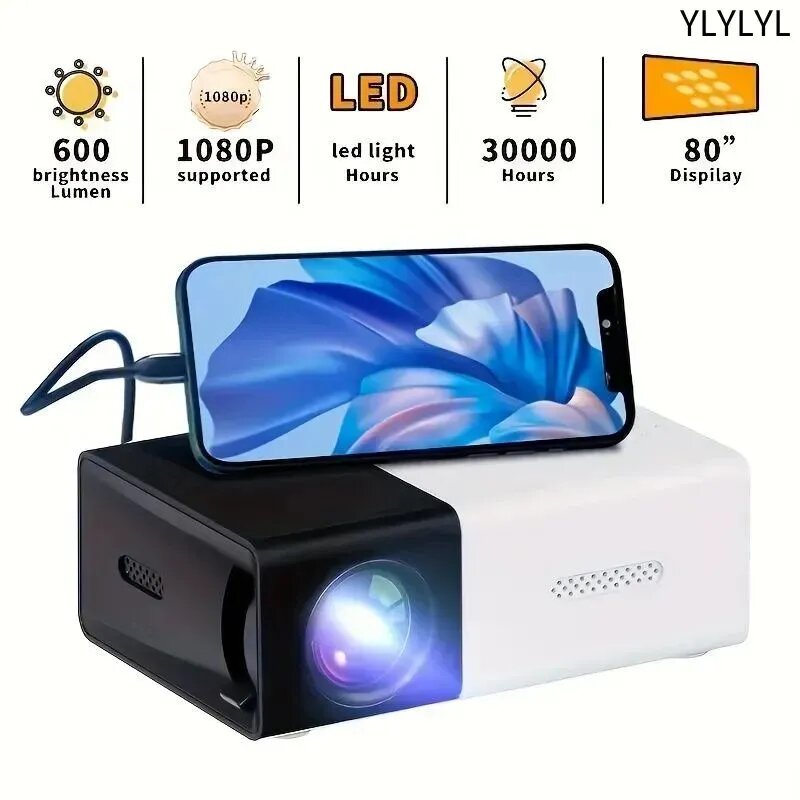 YG300 Portable Projector 600 Lumens 1080P Supported LED Light Home Theater Projector Gray