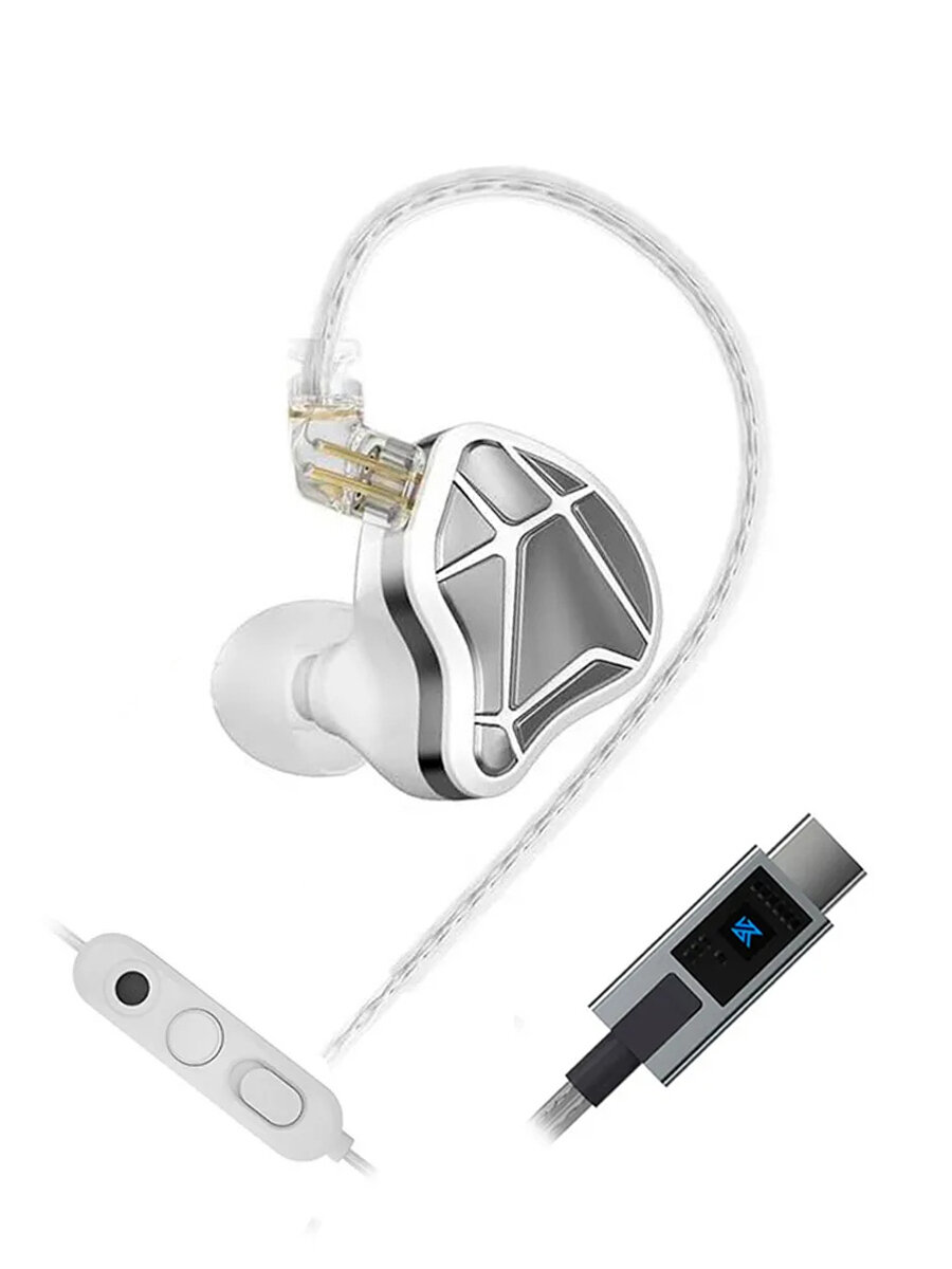 KZ Axas USB-Type-C с микрофоном, серебристый, проводные наушники