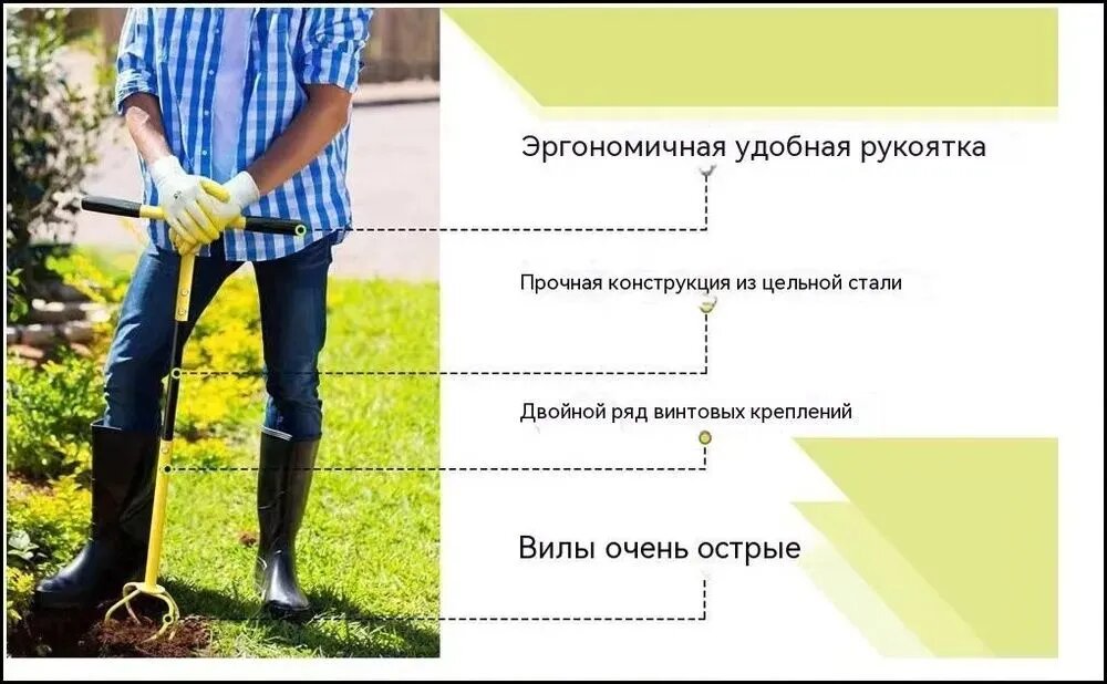 Культиватор ручной для сада и огорода: прочный стальной культиватор с ABS-пластиковой ручкой, желтый — фото 1