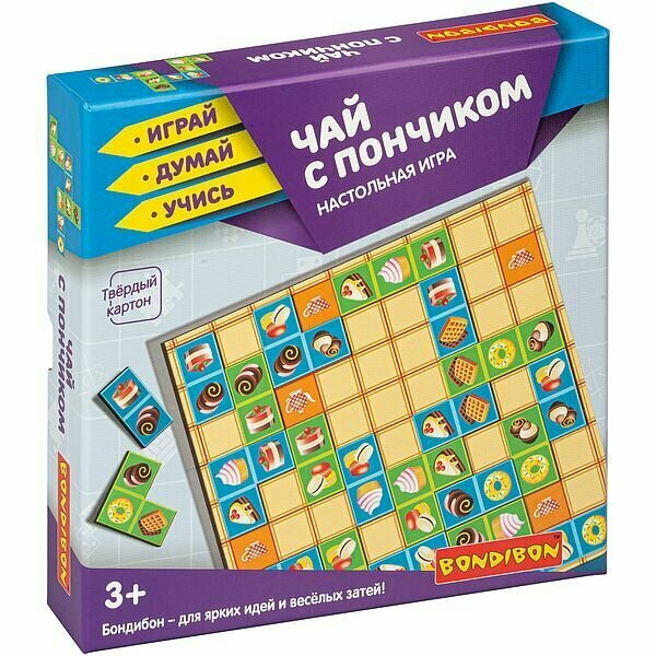 Настольная игра BONDIBON домино-пазл "ЧАЙ С пончиком" Играй, Думай, Учись (ВВ4332)
