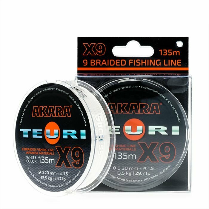 Шнур рыболовный плетеный Akara Teuri X-9 White 135 м 0,19
