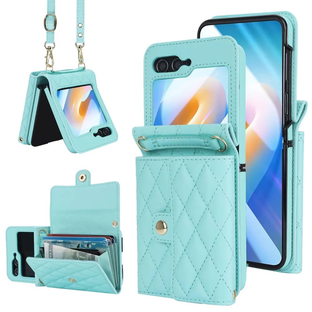 Подходит для Samsung Galaxy Z Flip6, Чехол для телефона /Самсунг Галакси Z Flip6/сумка-кошелек с длинным ремешком, Чехол противоударный для кожаный