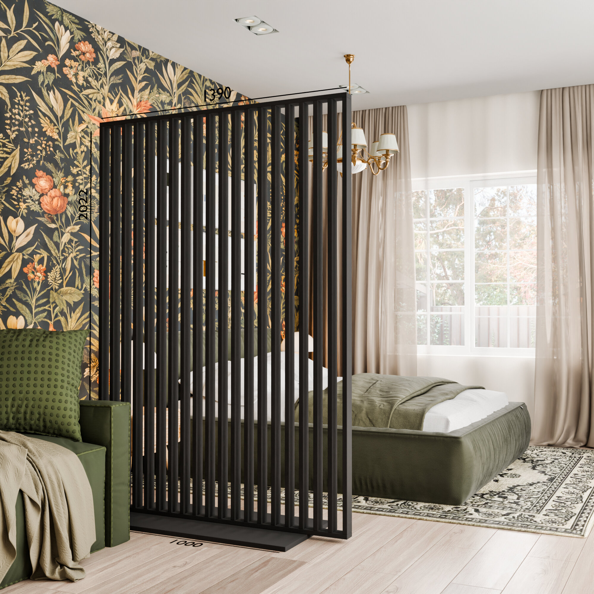 Реечная перегородка ширма для зонирования пространства 1390 мм, Черный
