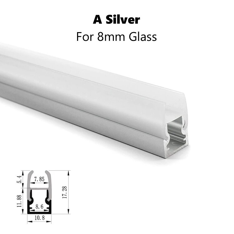 Алюминиевый профиль для светодиодов со стеклянным слоем для стеклянных полок шкафов толщиной 5 мм, 8 мм, 10 мм, 12 мм, скрепок-шпонок, подстветкиlamp, витрин, барных светодиодных лент