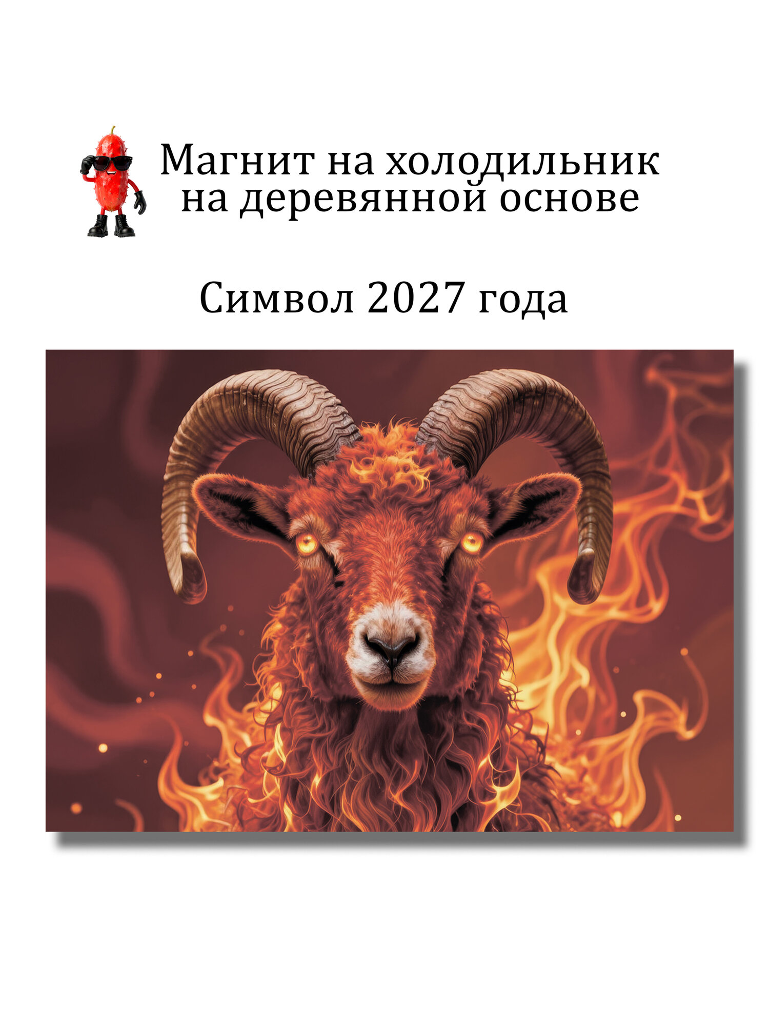 Символ года Красная Огненная Овца. Магнит на холодильник