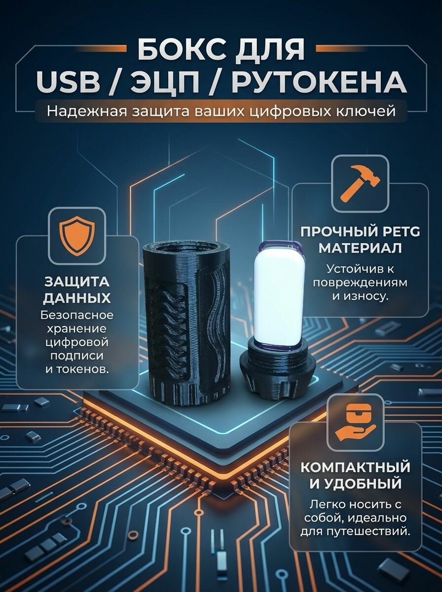 Бокс для флэшки usb, эцп, рутокена, пластик, черный, компактный