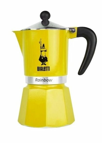 Гейзерная кофеварка Bialetti Rainbow желтая на 3 порции, Италия