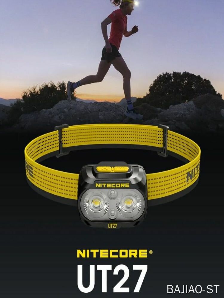 Фонарь-на-голову NITECORE UT27, 2 LED, желтый, с прочным ремешком, для активных видов деятельности — фото 1
