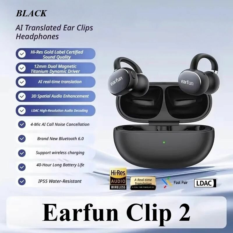 EarFun Clip 2 Беспроводные наушники AI с трансляцией в реальном времени Hi-Res Наушники IP55 Водонепроницаемые