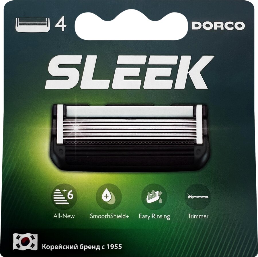 Кассеты сменные для бритья DORCO Sleek с 6 лезвиями, 4шт, (1 шт)