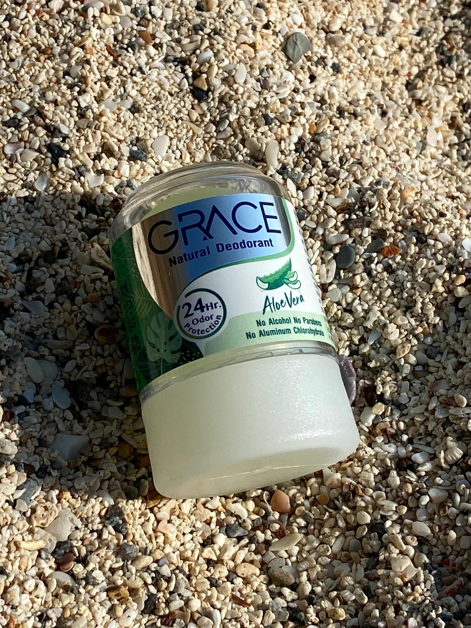 Grace Тайский натуральный дезодорант-кристалл с алоэ, соляной против запаха пота для женщин и мужчин, Grace Natural Deodorant Aloe Vera, 50 гр, Таиланд