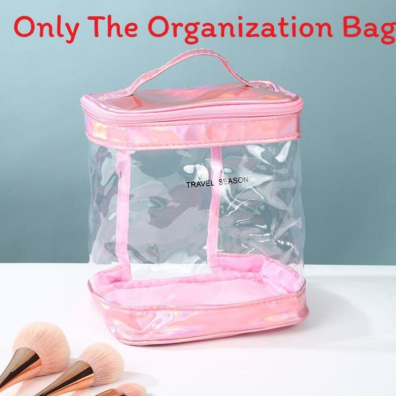 Toiletry bag stylish modern pvc transparent with versatile storage for makeup and accessories, pink
